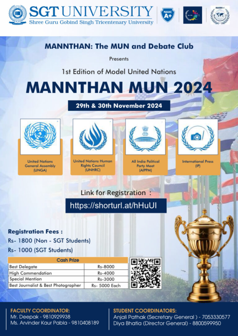 MANNTHAN MUN 2024 by SGT University: Register by Nov 28!